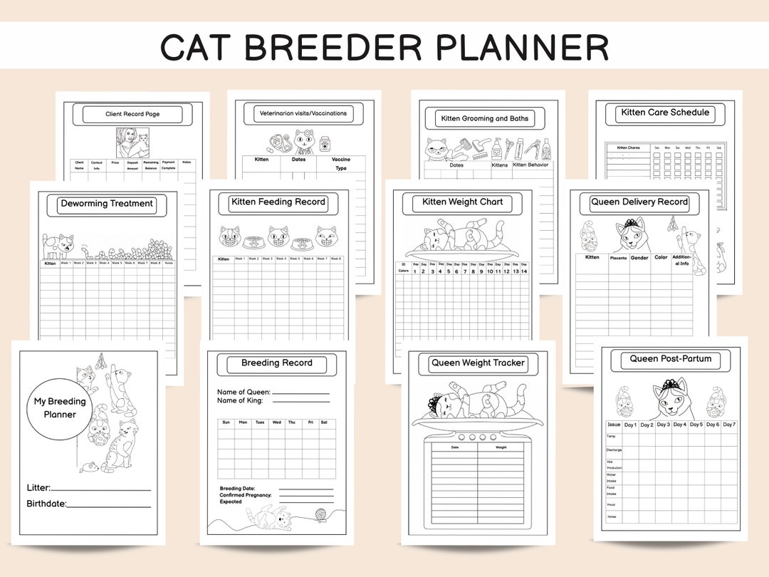 Cat Breeder Forms for Cat Breeders/pdf/kitten Breeder Planner/litter ...