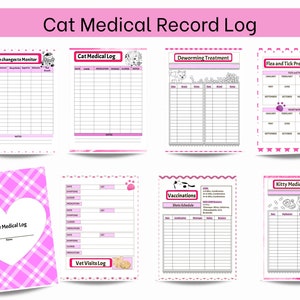 Cat Medical Record & Shots Log, Just the Basics (pink) PERSONAL USE ...
