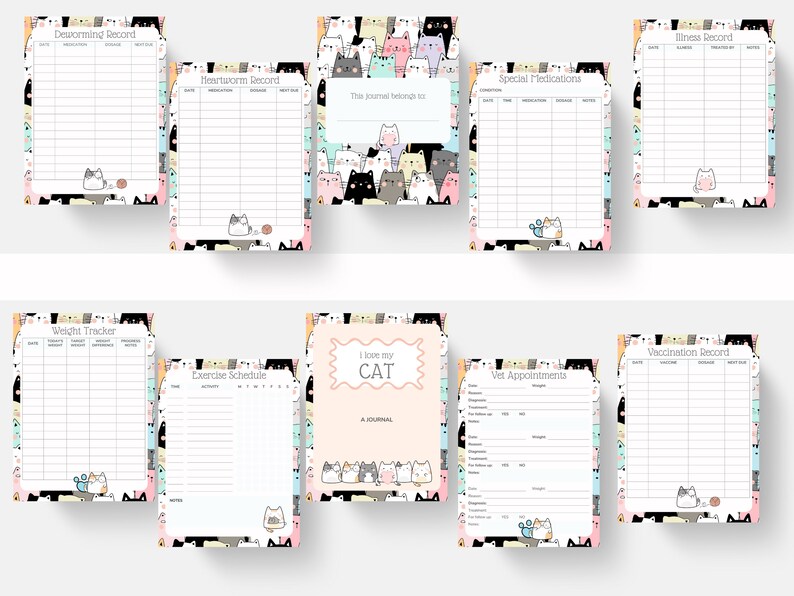 Cat Care Planner and Journal/pet Planner/ Printable Records/health ...