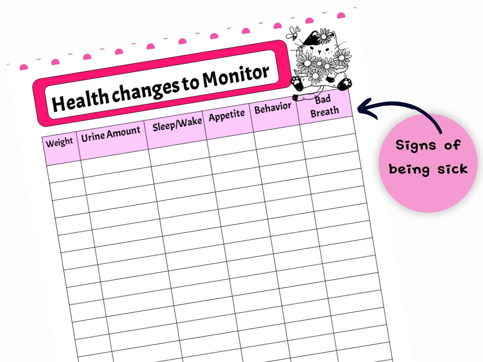 Cat Medical Record & Shots Log, Just the Basics (pink) PERSONAL USE ...