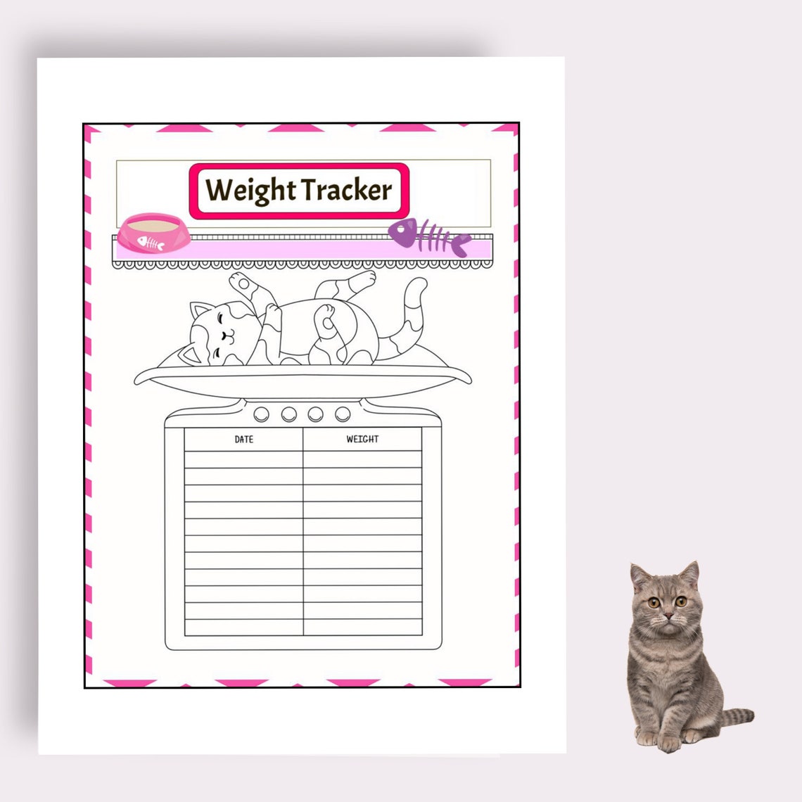 Weight Tracker/kitten Care/kitten Binder Page/printable Planner Weight ...