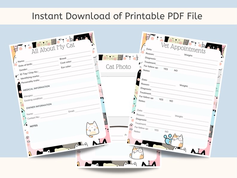 Cat Care Planner and Journal/pet Planner/ Printable Records/health ...