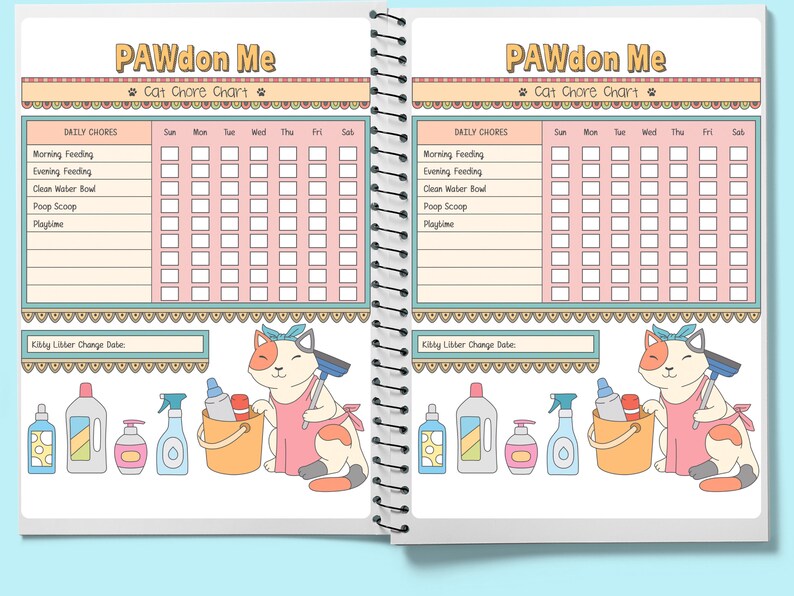 Kitten and Cat Care Chore Chart/ Printable Page/cat Care for Kids ...