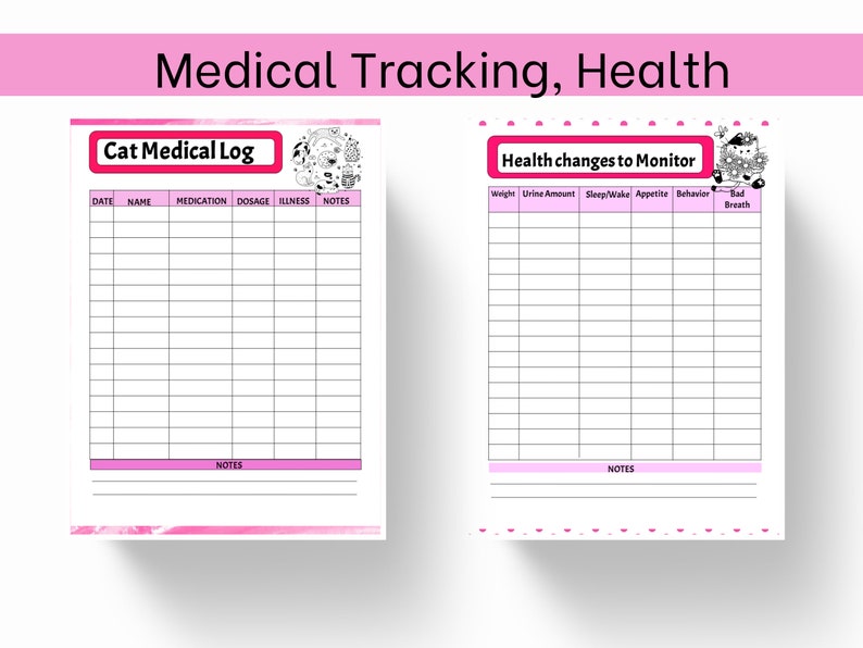 Cat Medical Record & Shots Log, Just the Basics (pink) PERSONAL USE ...