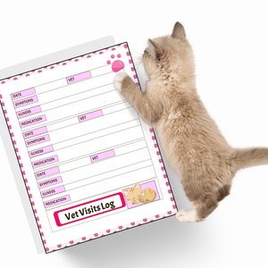 Cat Medical Record & Shots Log, Just the Basics (pink) PERSONAL USE ...