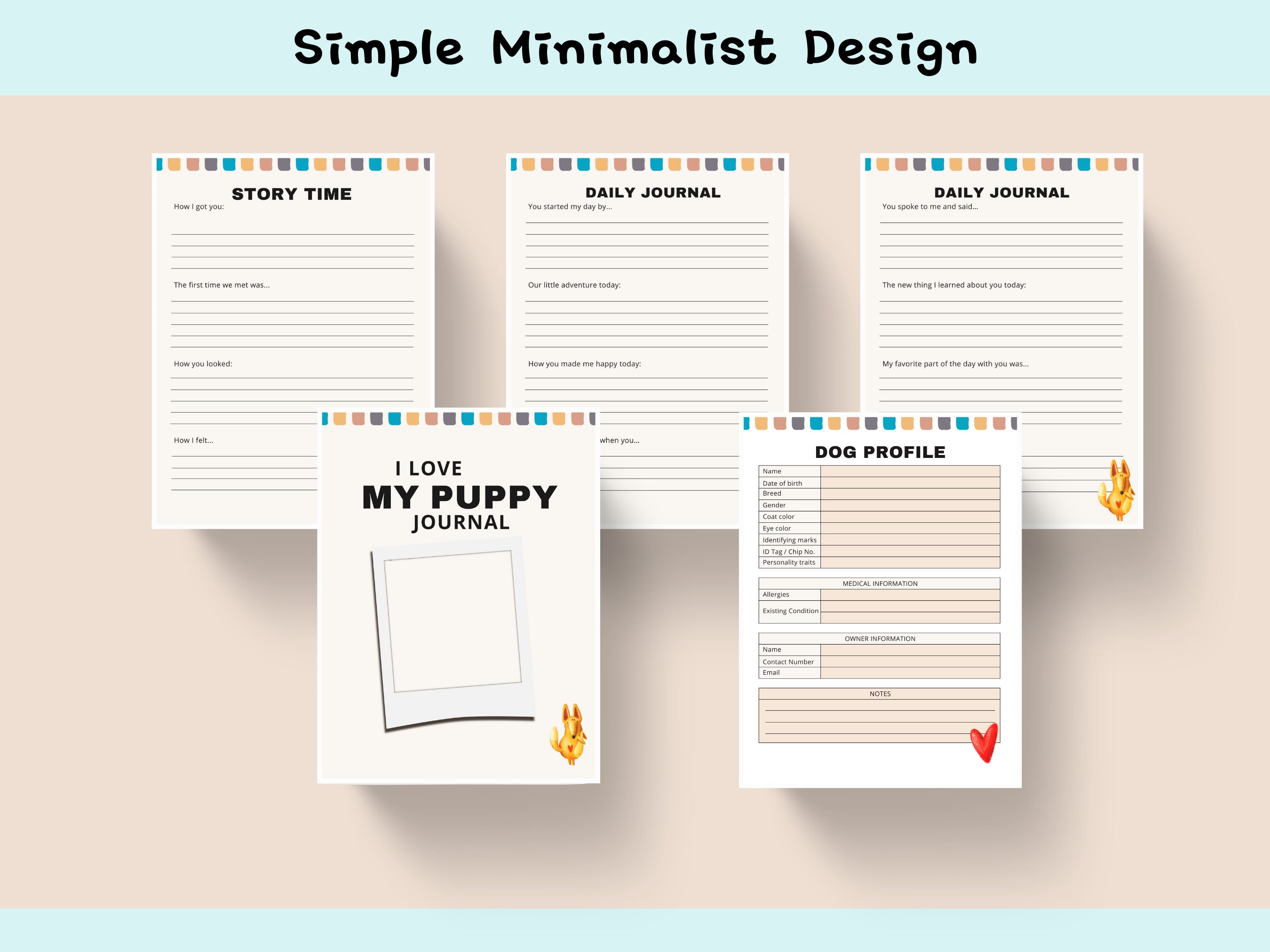 Minimalist Puppy Planner and Journal/i Love My Puppy Printable Records ...
