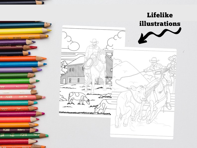 Cowboy Coloring Book/printable Coloring Pages/ Ranch, Rodeo Cowboy and ...