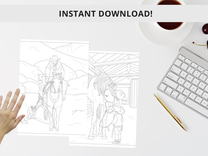 Cowboy Coloring Book/printable Coloring Pages/ Ranch, Rodeo Cowboy and ...