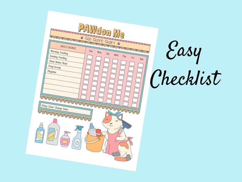 Kitten and Cat Care Chore Chart/ Printable Page/cat Care for Kids ...