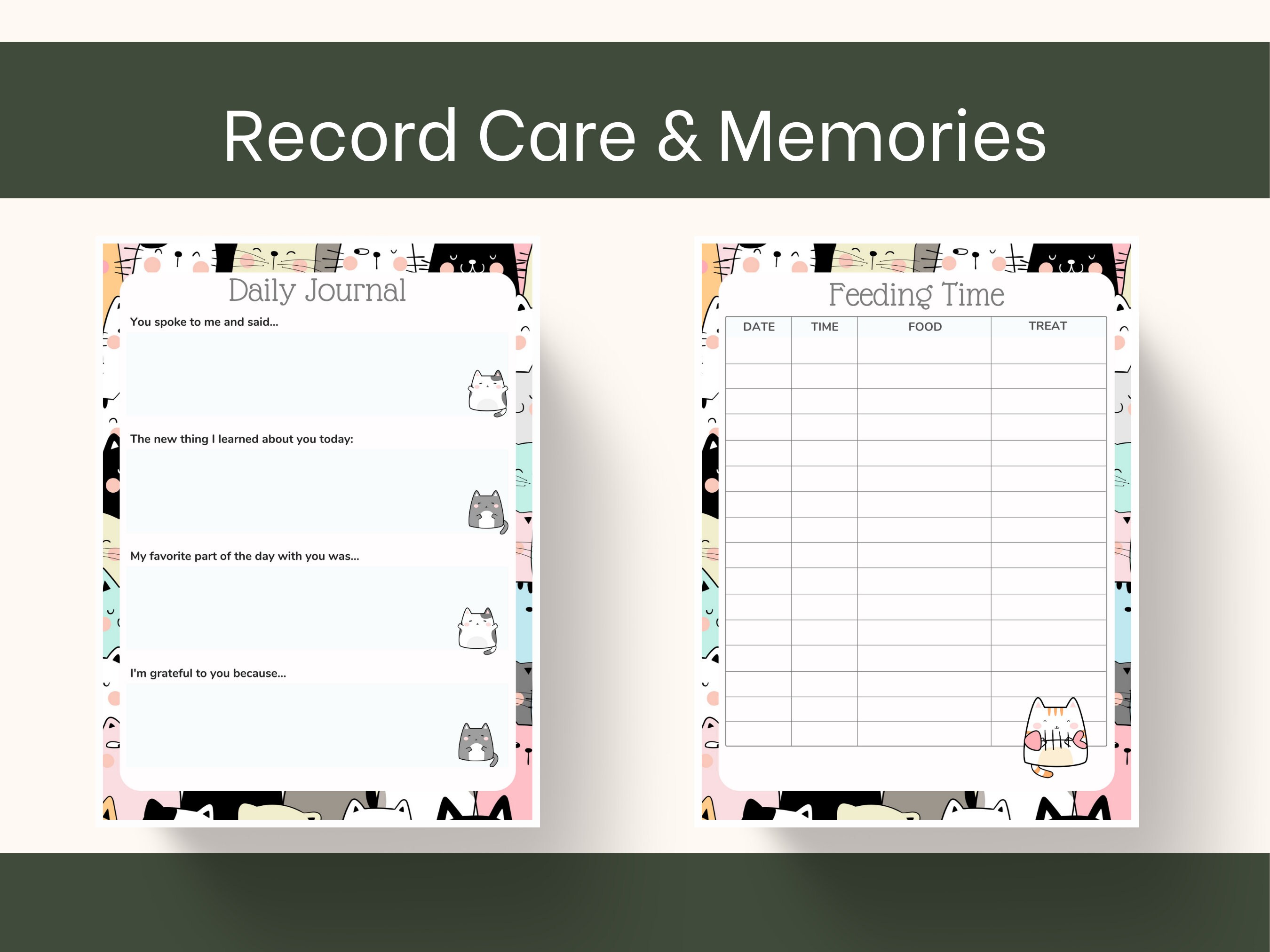Cat Care Planner and Journal/pet Planner/ Printable Records/health ...