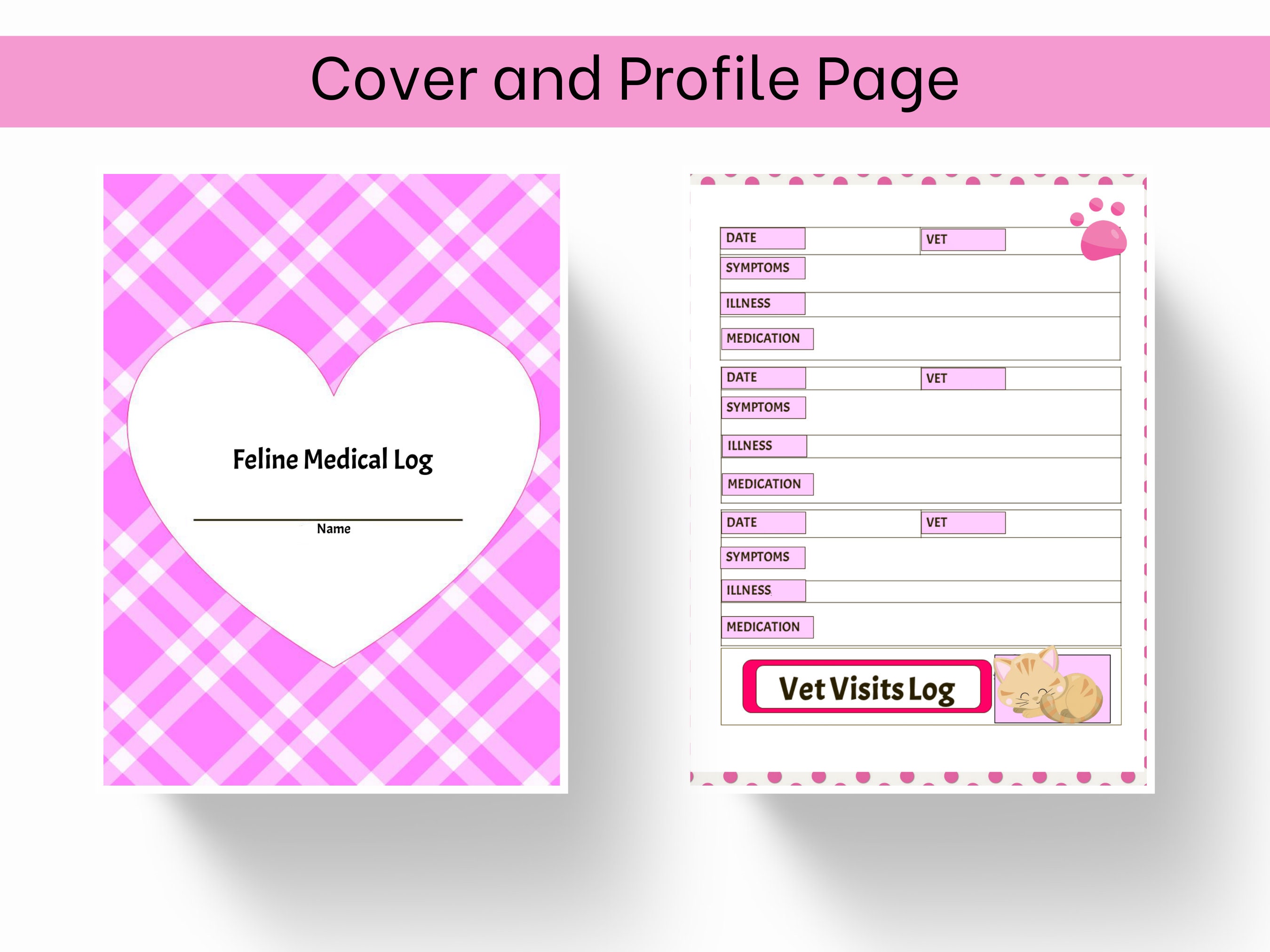 Cat Medical Record & Shots Log, Just the Basics (pink) PERSONAL USE ...