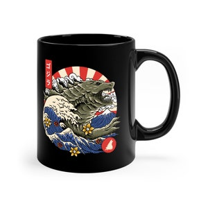 Kanagawa Wave Godzilla Mug, Hokusai Wave Japanese Monster Cup, the ...