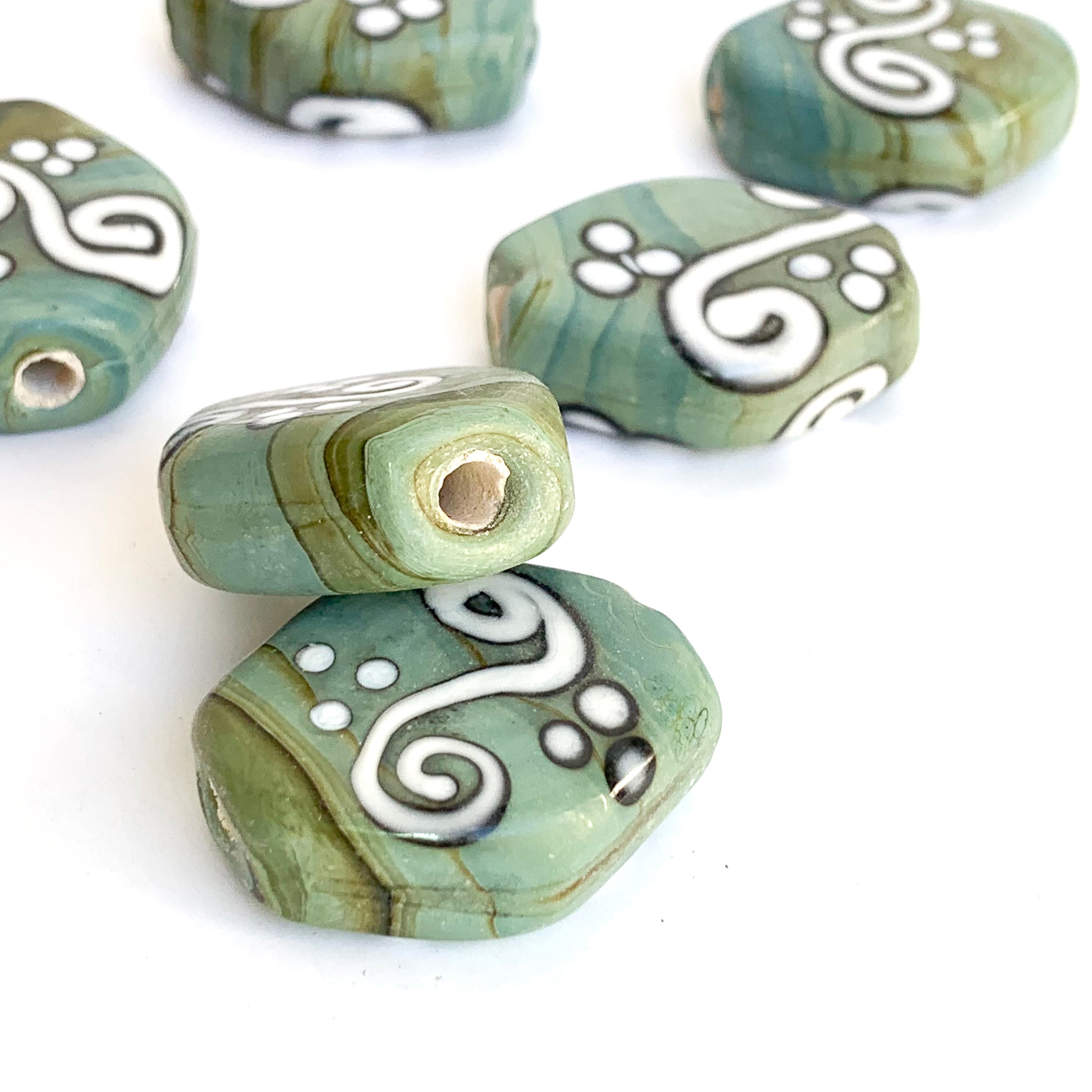 Geometric Shaped Hand Painted Ceramic Beads.handmade Textured Ceramic ...