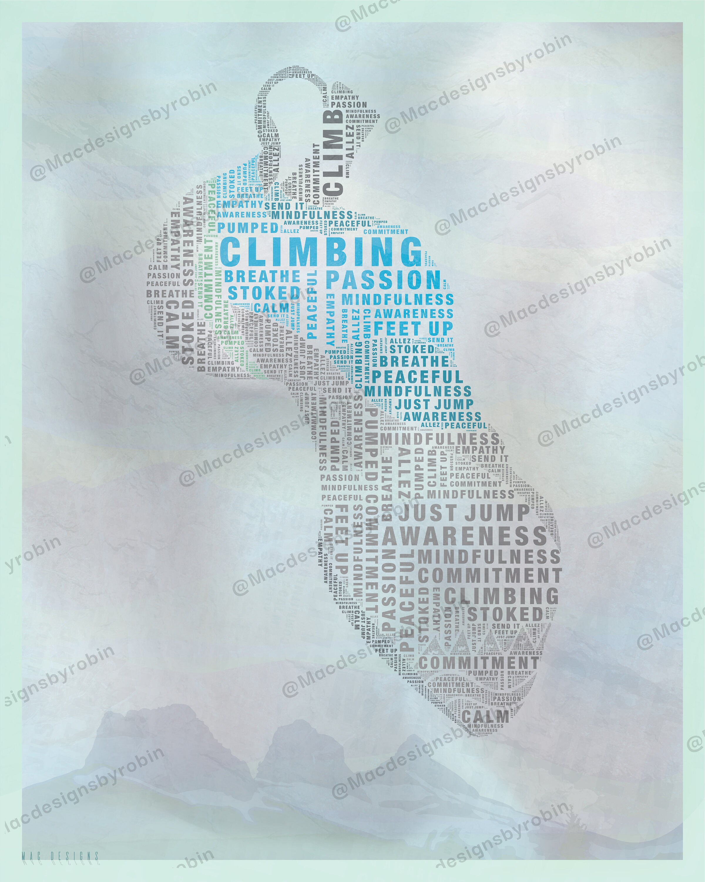 Rock Climbing Typography Art Poster Mountains Word Cloud Poster Wall ...