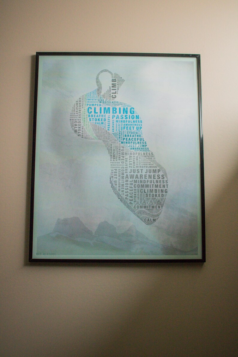 Rock Climbing Typography Art Poster Mountains Word Cloud Poster Wall ...