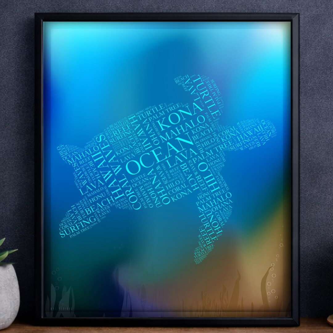 Turtle Ocean Poster Turtle Hawaii Gift Poster Hawaii Art Travel Gift ...