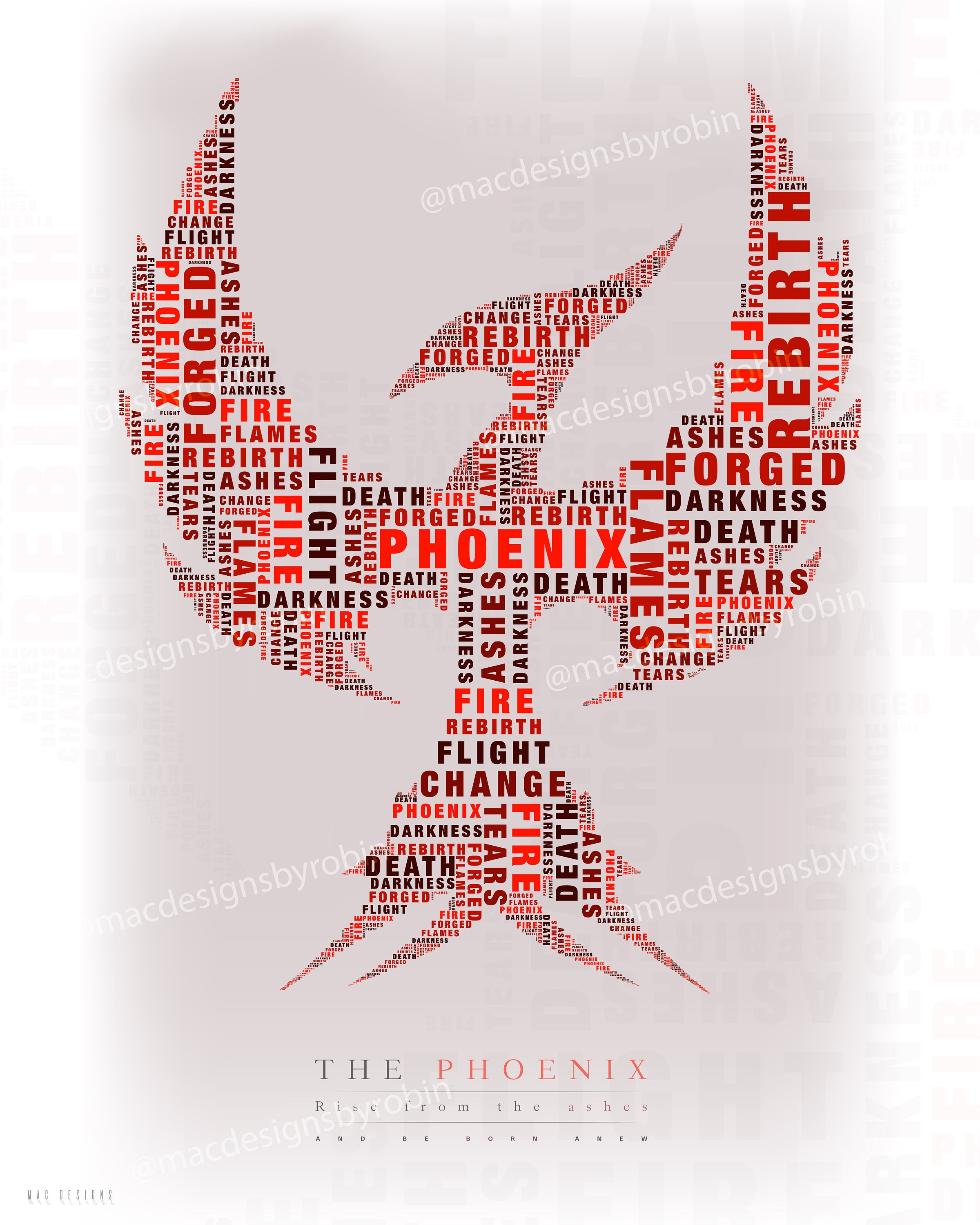 Phoenix Wall Art Fantasy Poster Change and Rebirth Word Poster Phoenix ...