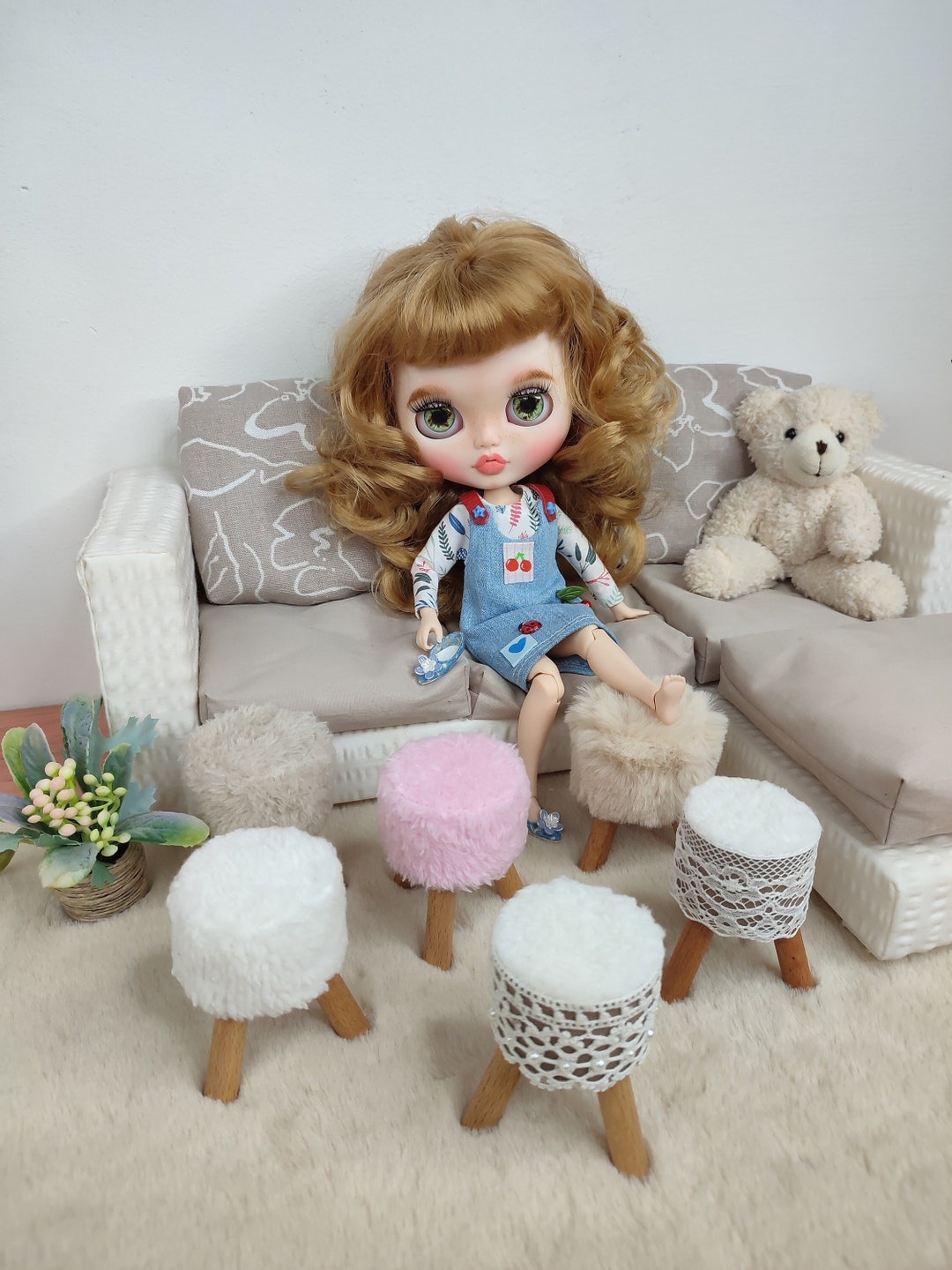 Blythe Doll Fur Stool Modern Wood Chair 1/6 Scale Furniture - Etsy