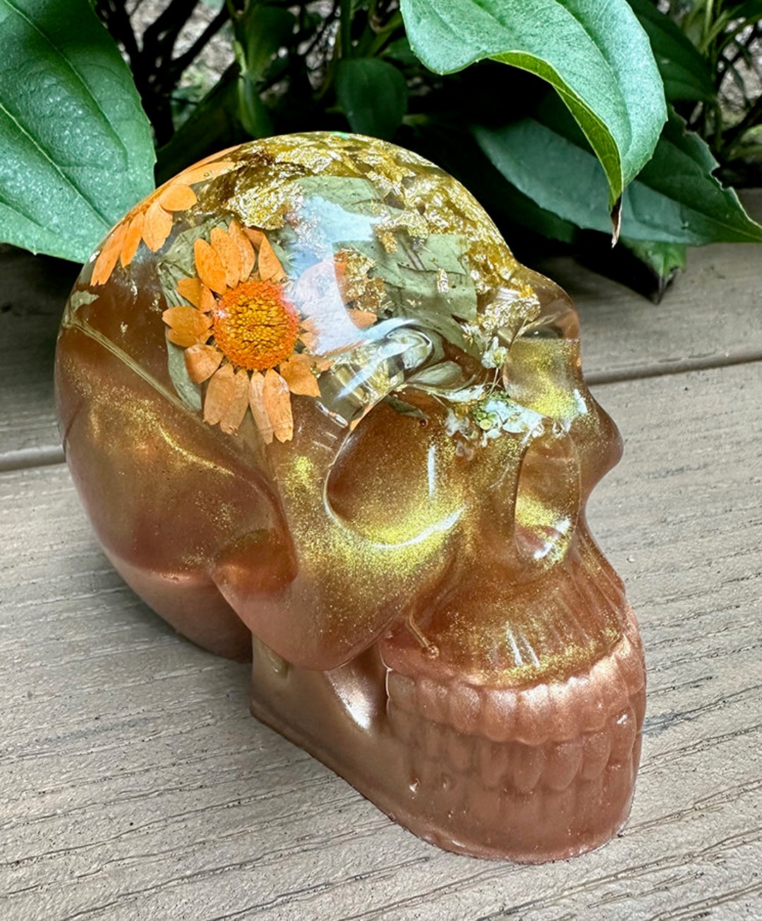 Floral Rosegold and Gold Gilded Skull Statue Figure Decor Piece With ...