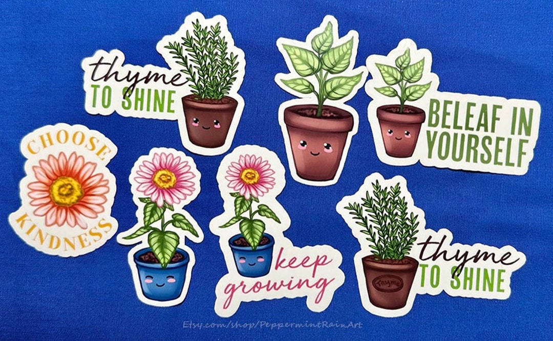 7 Pack Positive Plants and Flowers Original Art 2.75-3 Inch Die Cut ...