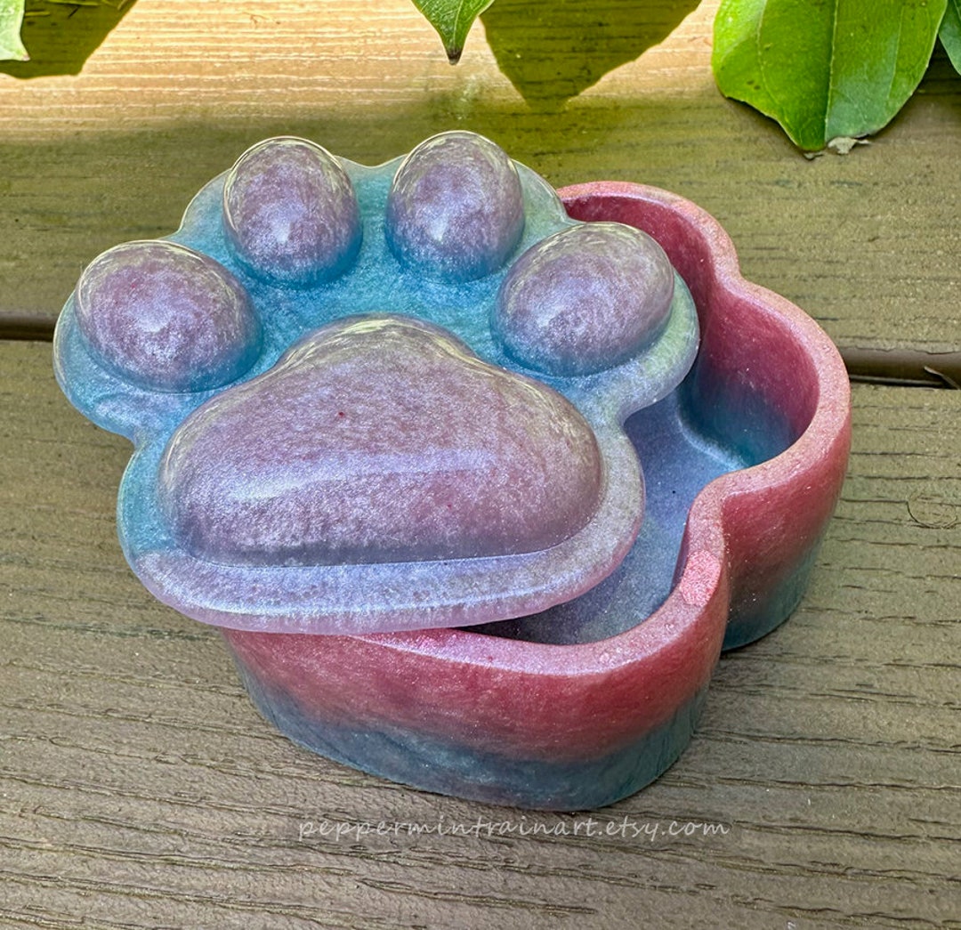 Cotton Candy Pink and Blue Paw Print Resin Cat Dog Pet Paw Container ...