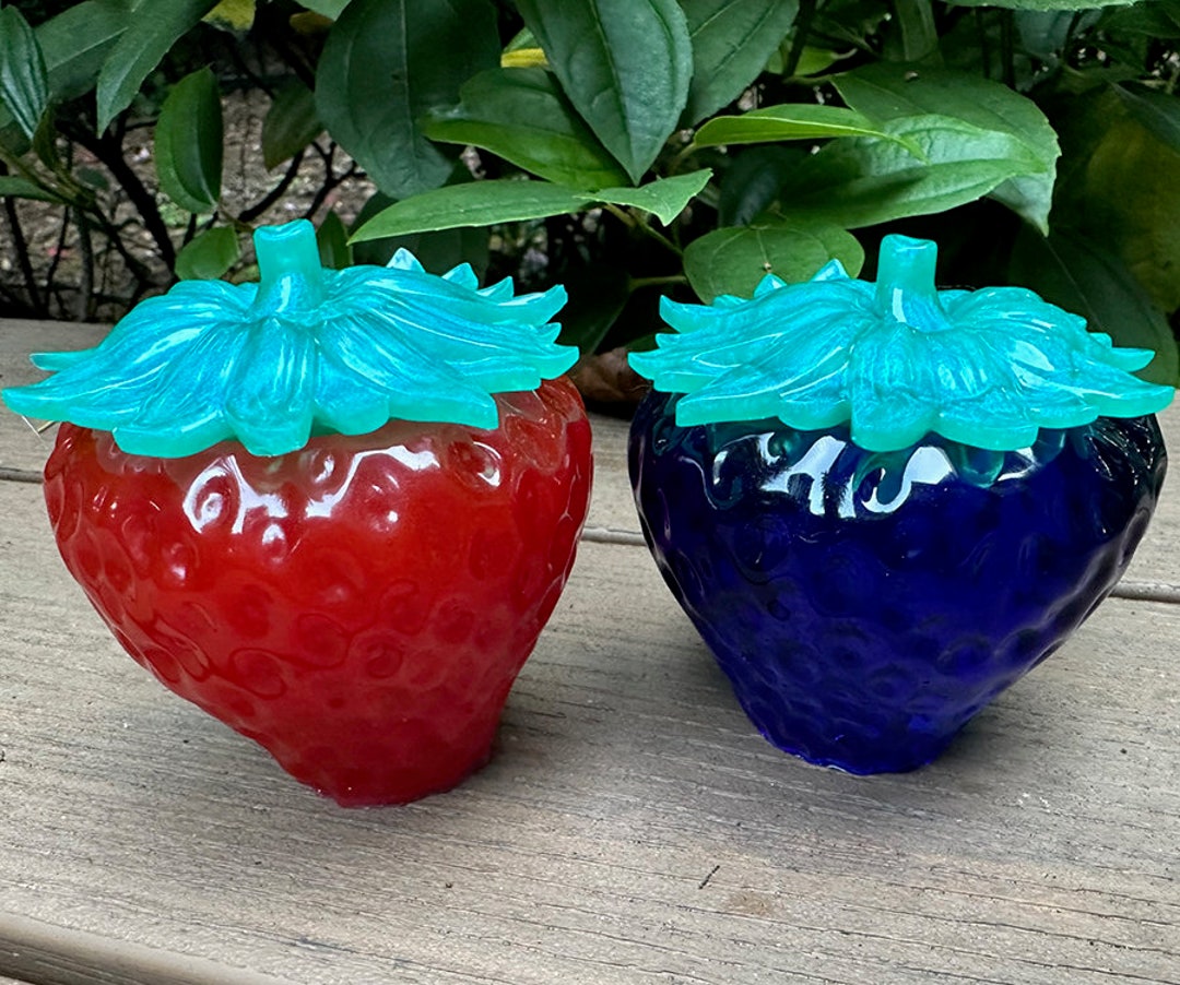Cottagecore Resin Strawberry Jar Containers Red and Blue 4x3.5 Inches ...