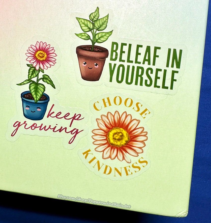 7 Pack Positive Plants and Flowers Original Art 2.75-3 Inch Die Cut ...