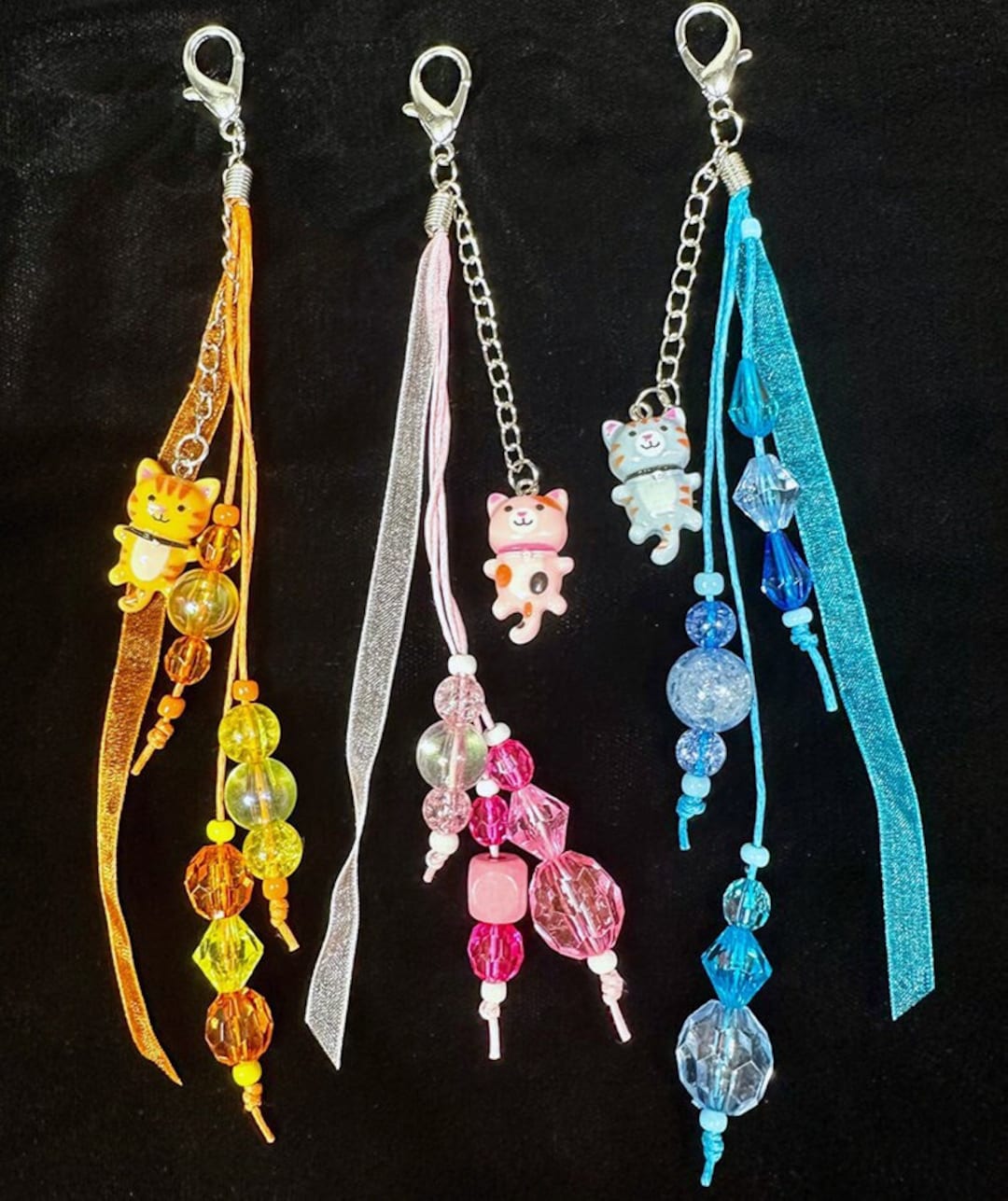 3 Pieces Cute Cats Kitty Kittens Beaded Charm Keychains - Etsy