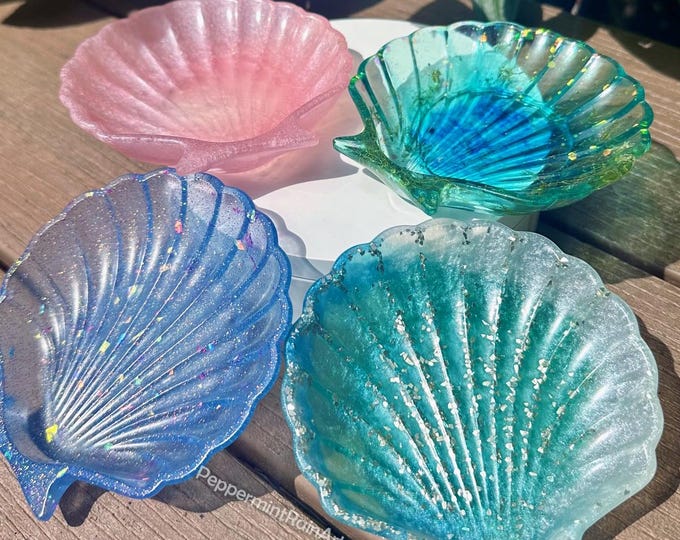 Handmade Resin Mermaid Seashell Trinket Dish Jewelry Holder Tray 4 ...
