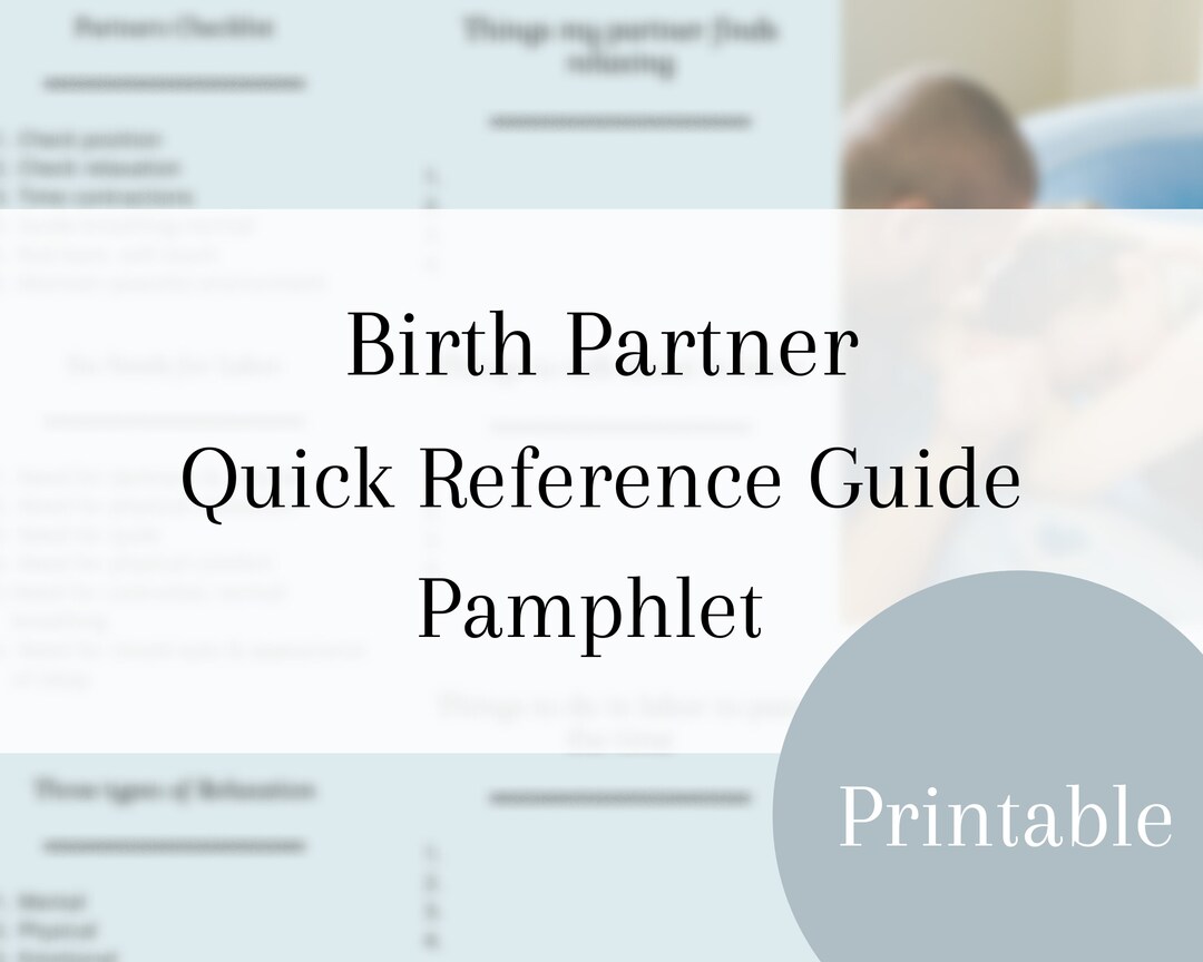 Birth Partner Guide, Quick Reference, Birth Pamphlet, Birth Guide ...