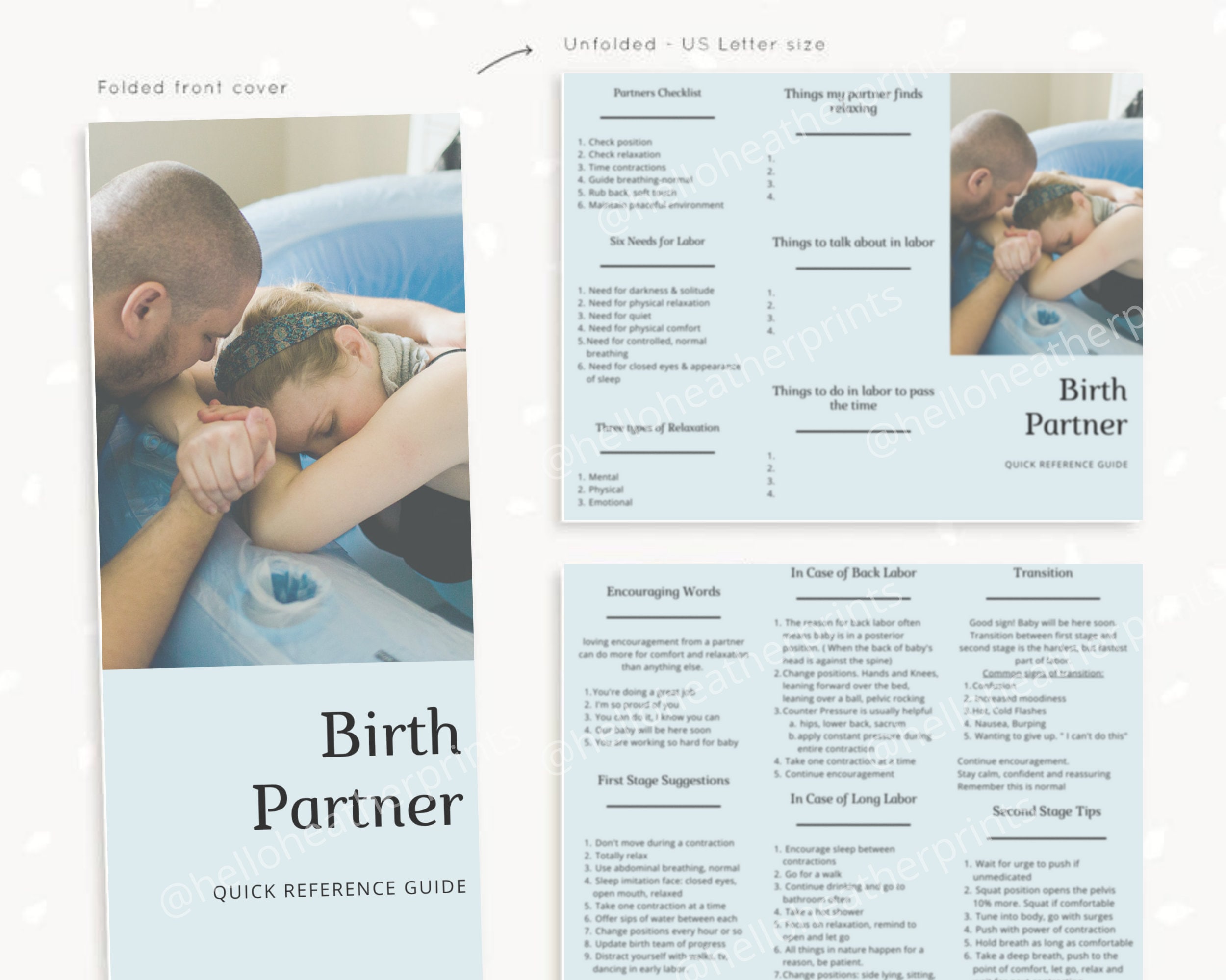 Birth Partner Guide, Quick Reference, Birth Pamphlet, Birth Guide ...