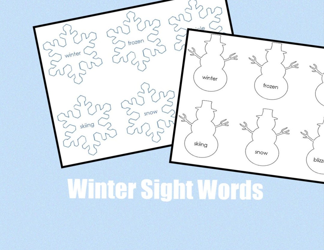 Winter Sight Words Flash Cards: Snowman & Snowflake Outlines (digital ...