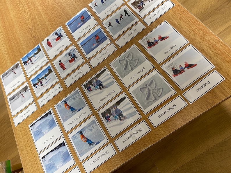Winter Activities Three Part Cards: Montessori Nomenclature (PDF) - Etsy