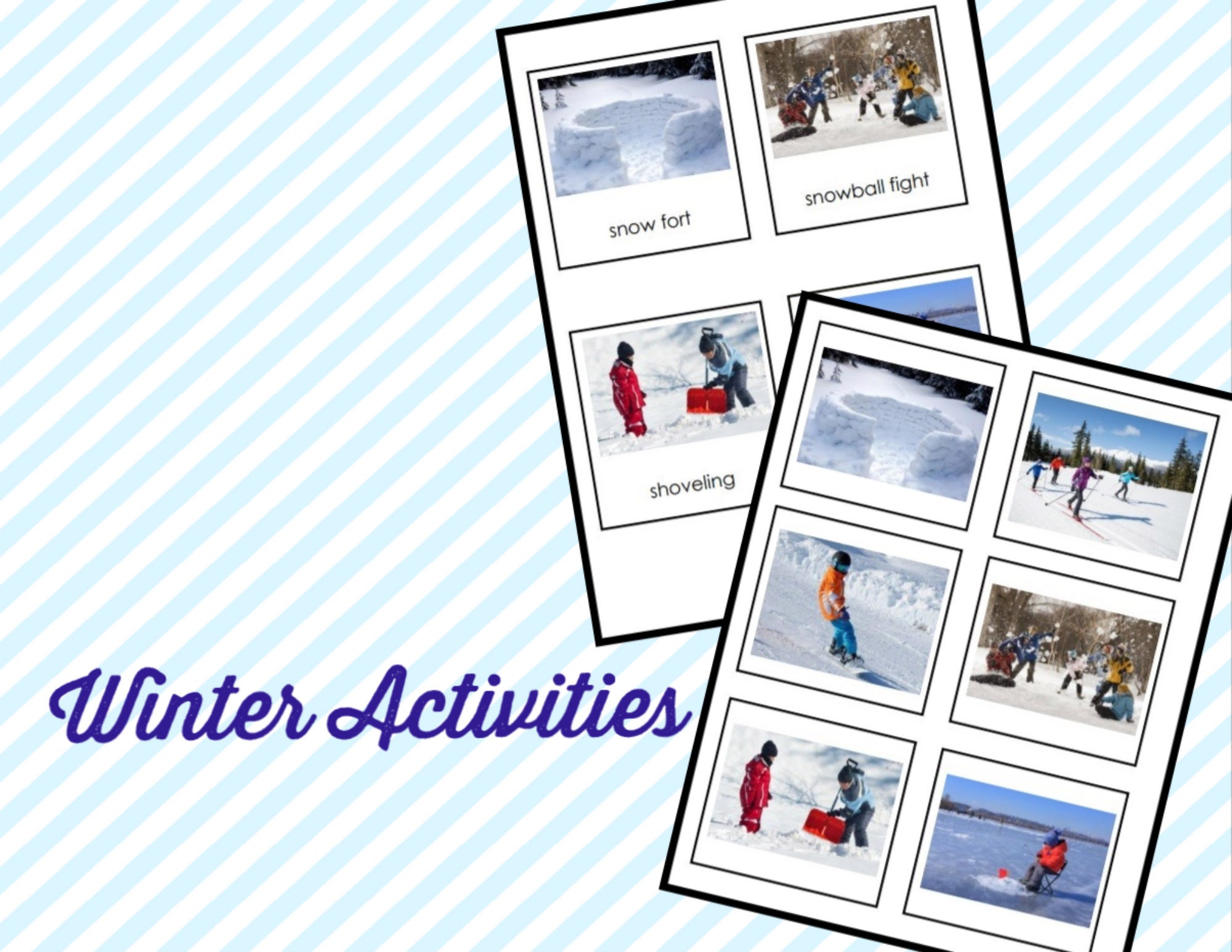 Winter Activities Three Part Cards: Montessori Nomenclature (PDF) - Etsy