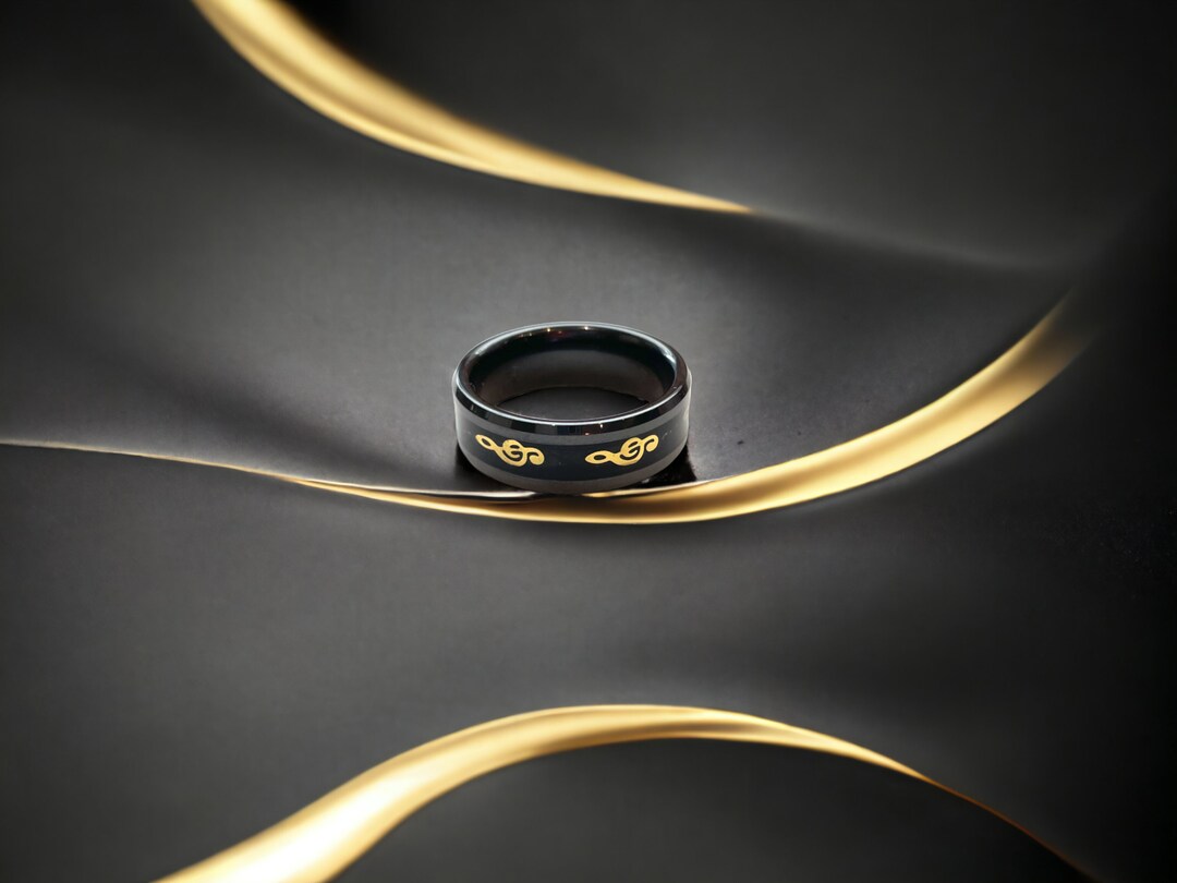 Black Ceramic Band With Treble Clef Inlay - Etsy