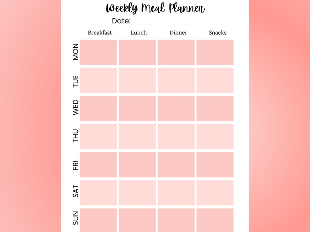 Pink Weekly Meal Planner Printable Template Meal Plan Meal Planning ...