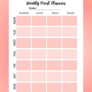 Pink Weekly Meal Planner Printable Template Meal Plan Meal Planning ...
