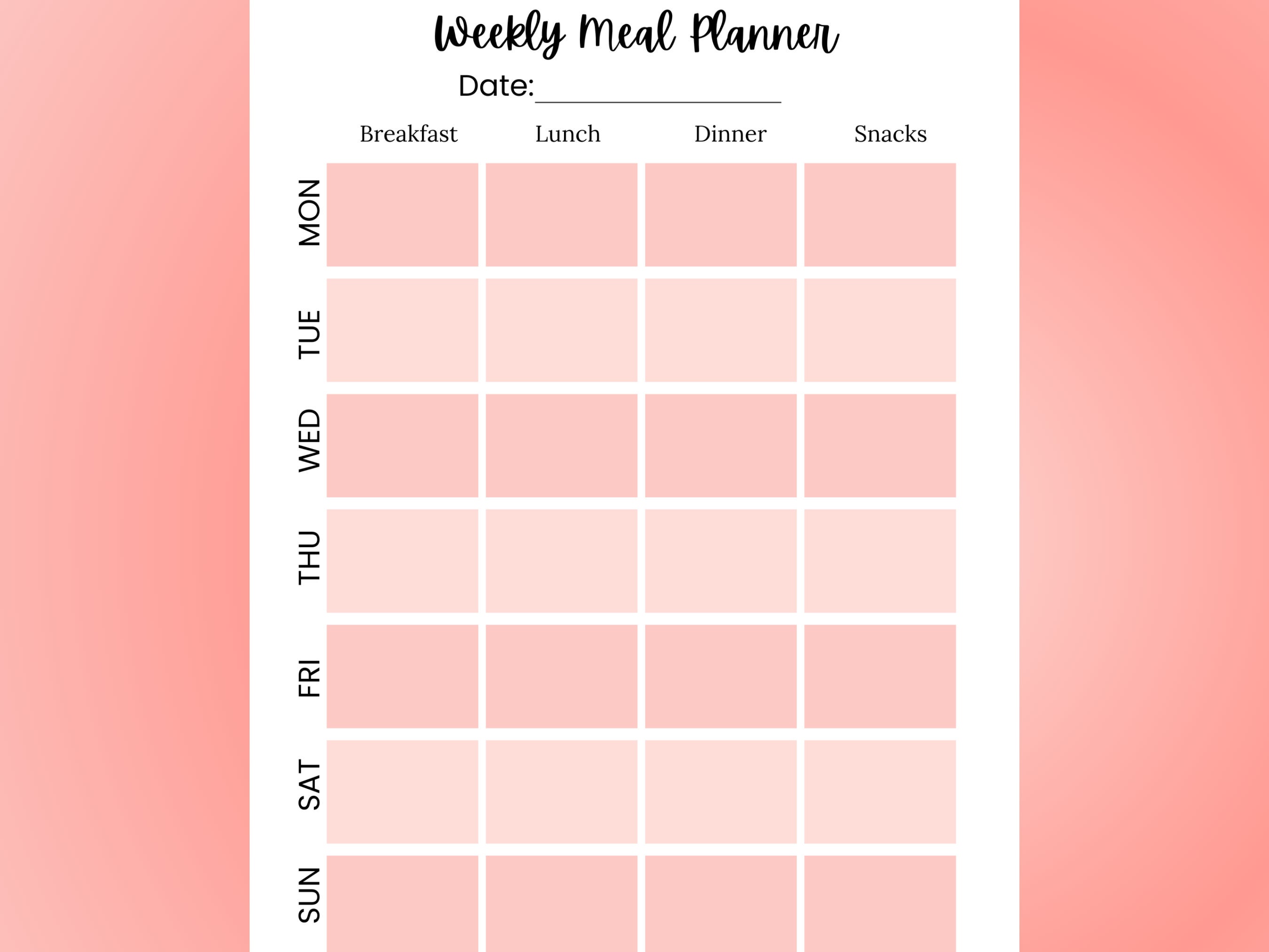 Pink Weekly Meal Planner Printable Template Meal Plan Meal Planning ...