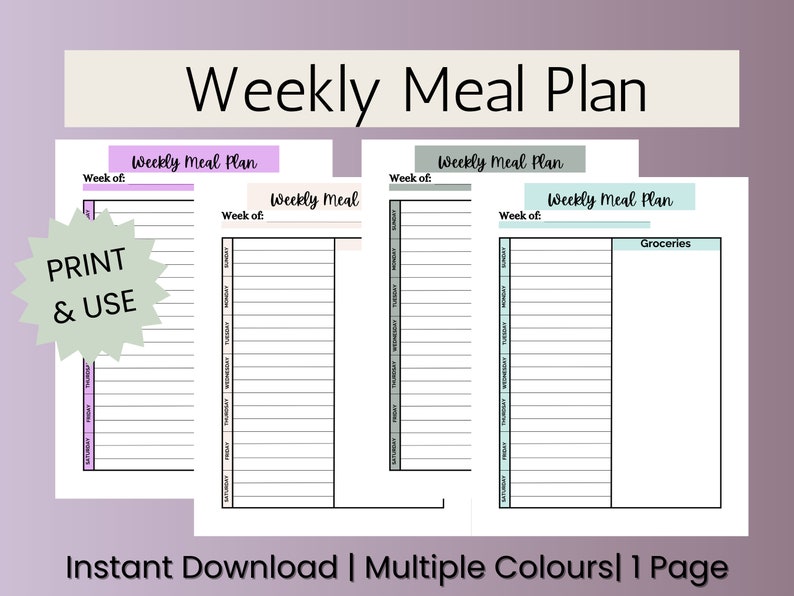 Printable Weekly Meal Planner and Grocery List Organize Your Meals Customizable Meal Planning ...