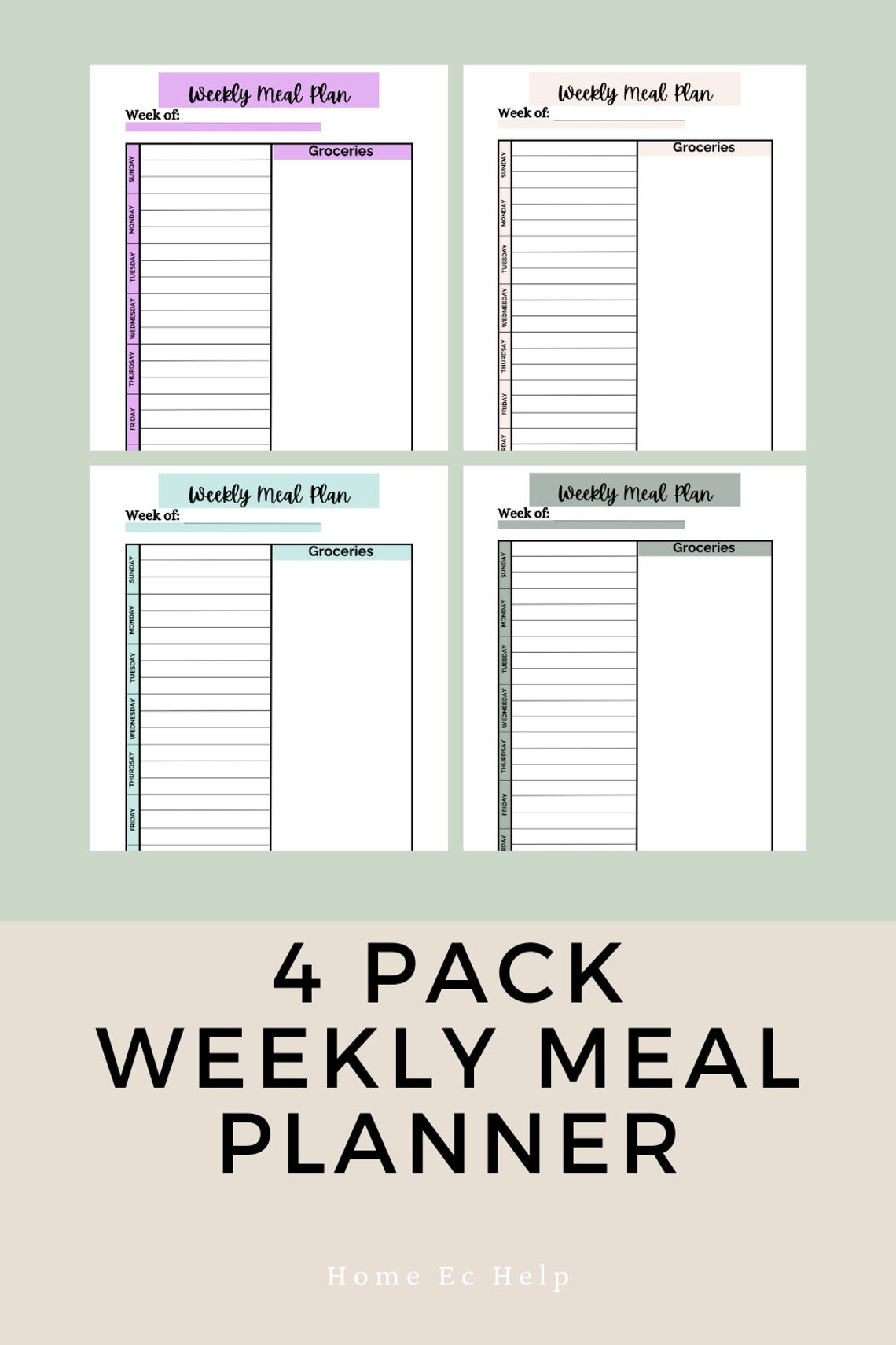 Printable Weekly Meal Planner and Grocery List Organize Your Meals ...