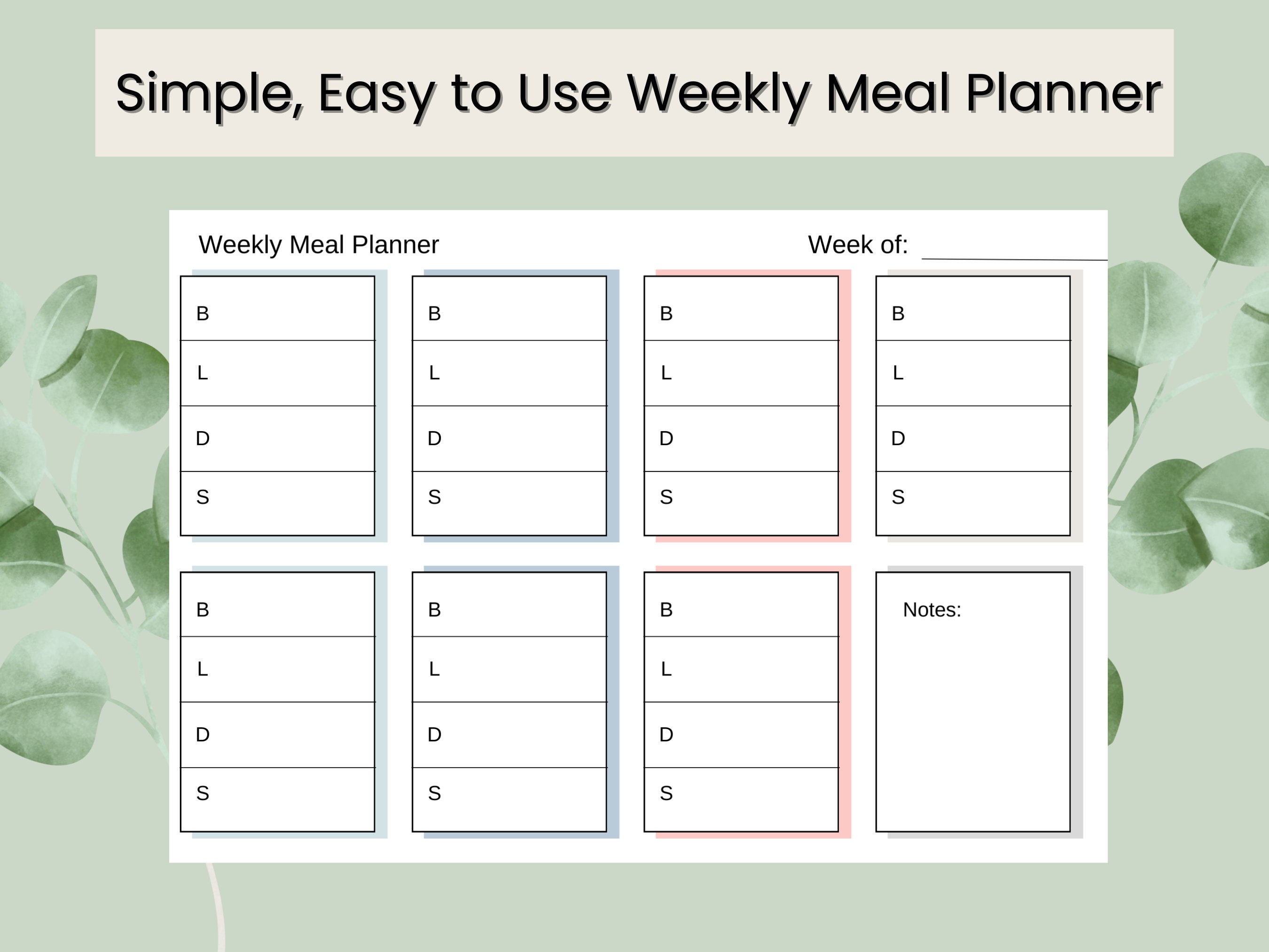 Printable Weekly Meal Planner Landscape, Food Diary, Meal Tracker Food ...