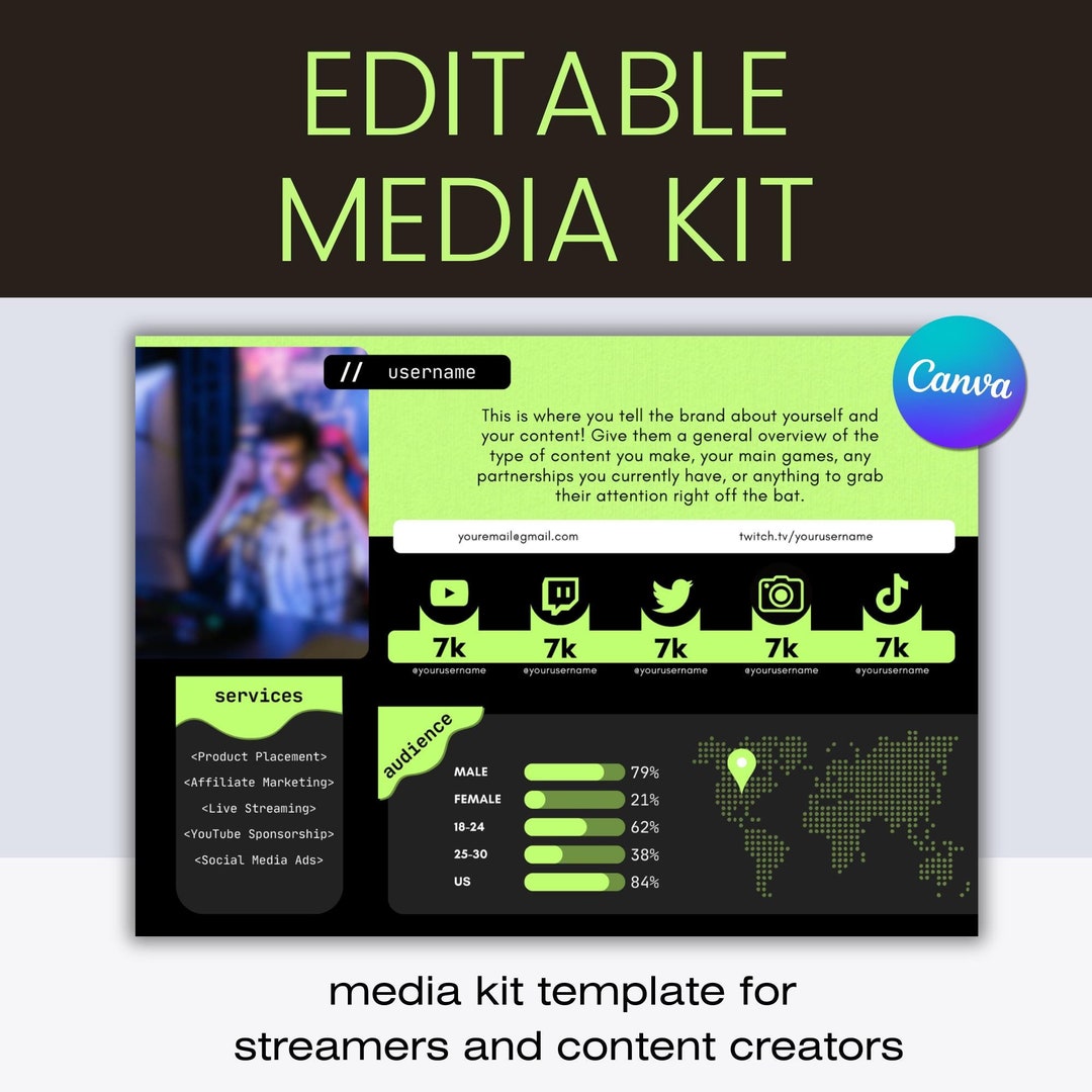 Twitch Streamer Media Kit Card, Content Creator, Canva Template ...