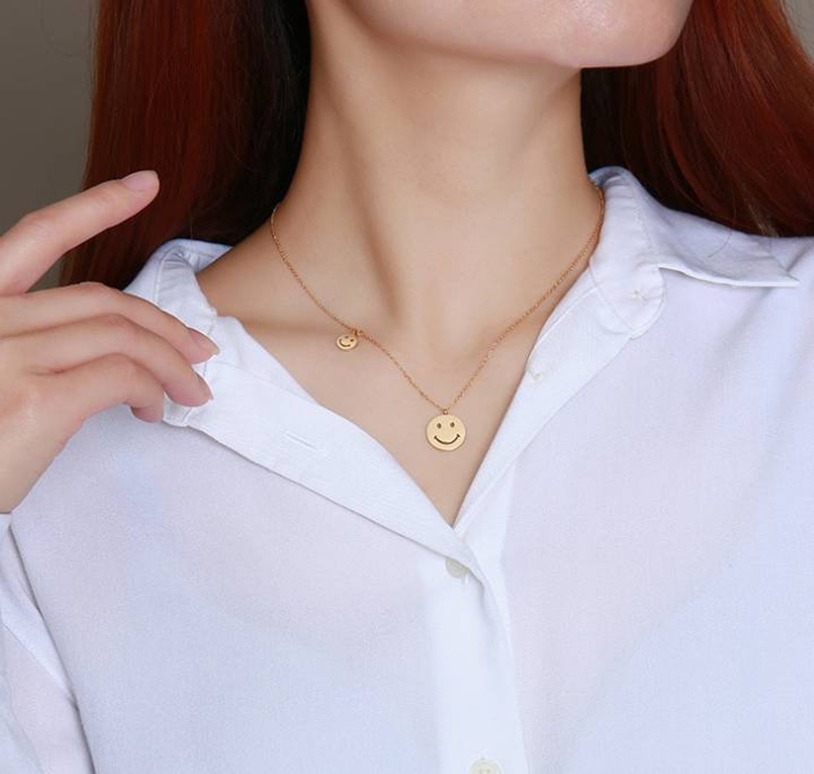 Fashion Women Stainless Steel Gold Smile Face Necklace Lady - Etsy