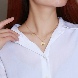 Fashion Women Stainless Steel Gold Smile Face Necklace Lady Pendant ...