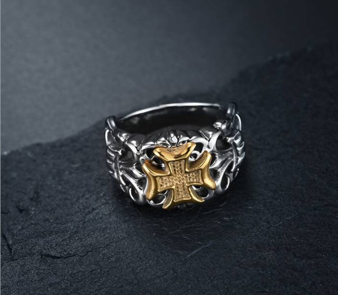 Personalized Vintage Cross Ring for Man Titanium Stainless - Etsy