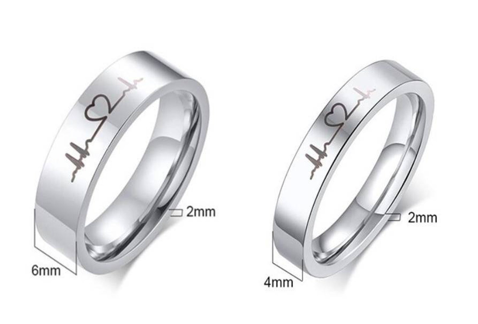 Heartbeat Couple Ring Set Stainless Steel Electrocardiogram | Etsy
