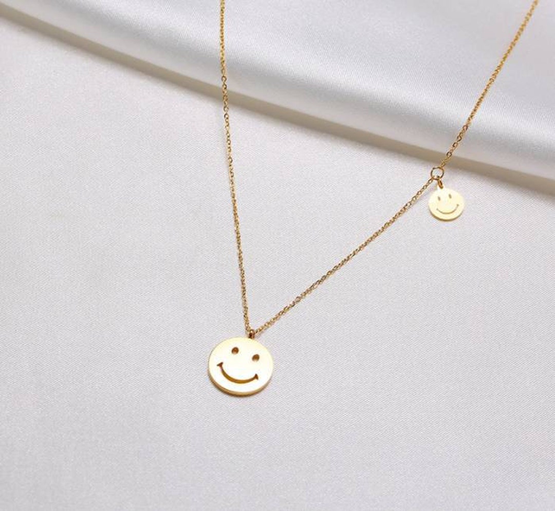 Fashion Women Stainless Steel Gold Smile Face Necklace Lady Pendant ...