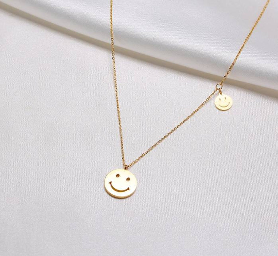 Fashion Women Stainless Steel Gold Smile Face Necklace Lady | Etsy