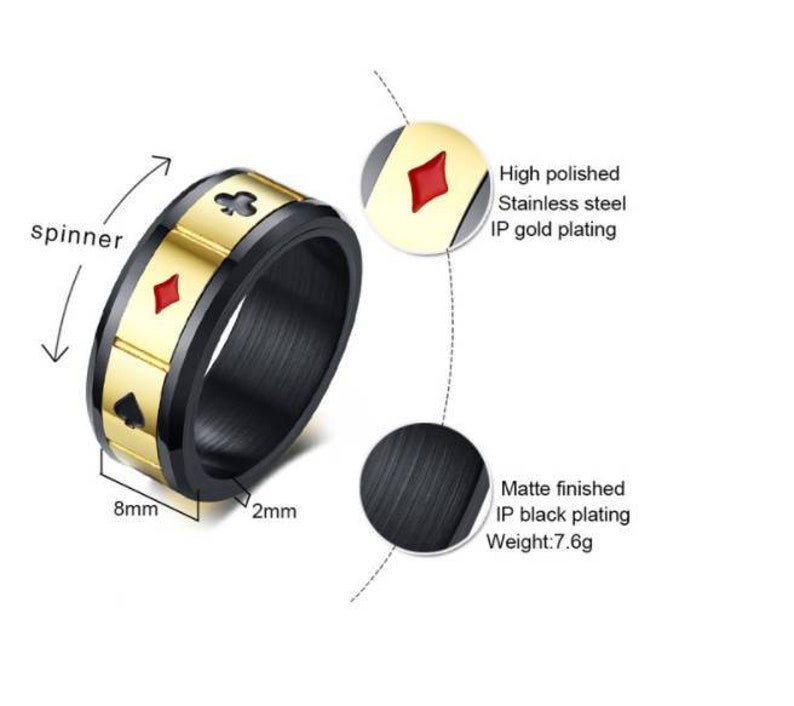 8mm Black Gold Rotating Stainless Steel Playing Card Ring - Etsy