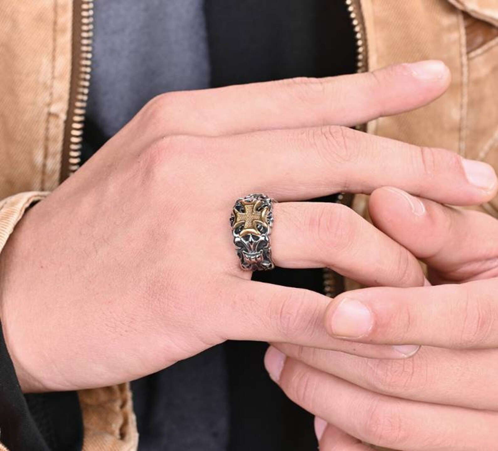 Personalized Vintage Cross Ring for Man Titanium Stainless - Etsy